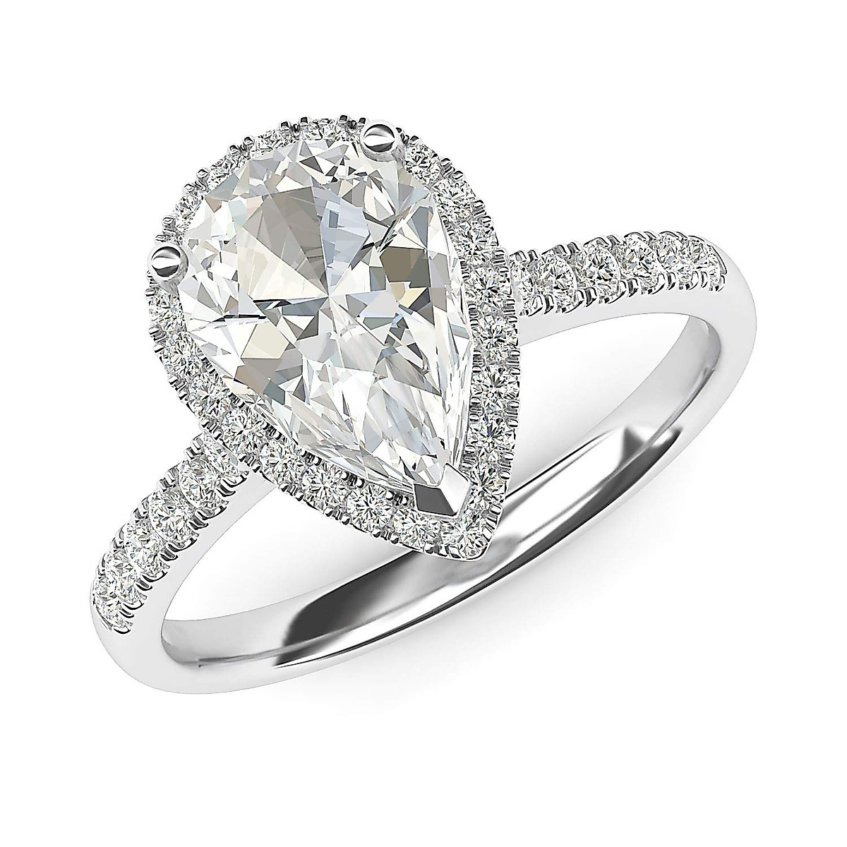 Sterling Silver Simulated Pear-Shaped Diamond Halo Engagement Ring with Side Stones Promise Bridal Ring (7.5)