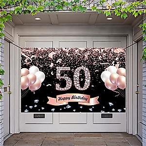 Trgowaul 50th Birthday Decorations for Women - Large Rose Gold Happy 50th Birthday Banner Backdrop Photography Background Sign Poster Decor 50 Years Old Birthday Party Supplies Gifts for her 51"×83"