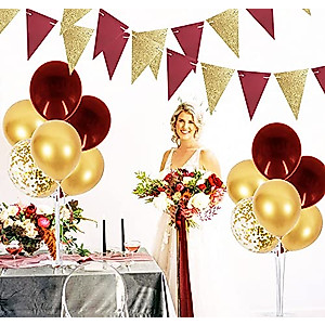 Graduation Decorations 2023 Maroon Gold/Maroon Grad/Burgundy Gold Birthday Party Decorations for Women/2pcs Triangle Bunting Banners for Women's 40th/50th Birthday Fall/Rustic Wedding Decorations