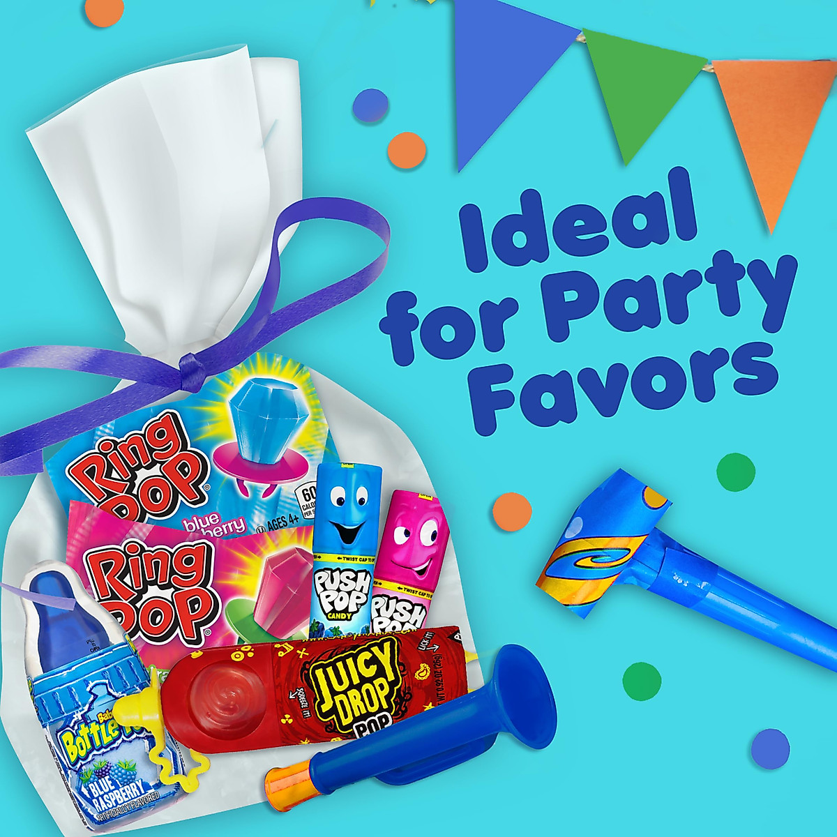 Bazooka Candy Brands Easter Candy Box - 18 Count Lollipops W/ Assorted Flavors From Ring Pop, Push Pop, Baby Bottle Pop & Juicy Drop - Easter Candy Gift Box for Easter Parties & Easter Egg Hunts