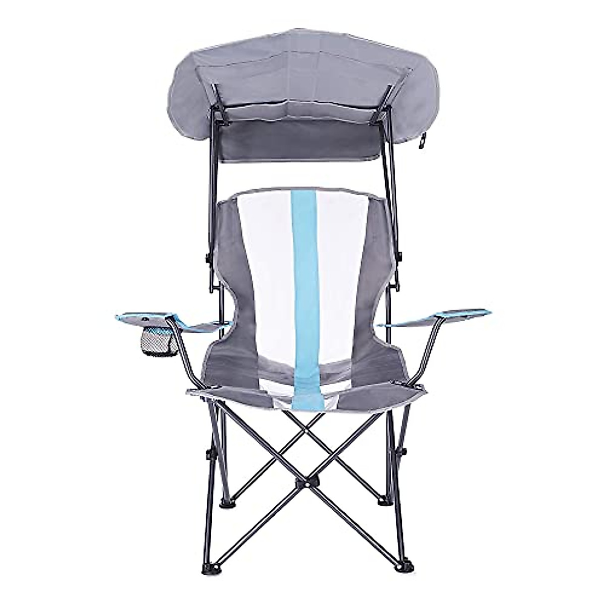 Kelsyus Premium Portable Camping Folding Outdoor Lawn Chair w/50+ UPF Canopy, Cup Holder, & Carry Strap, for Sports, Beach, Lake, Blue & Gray (2 Pack)