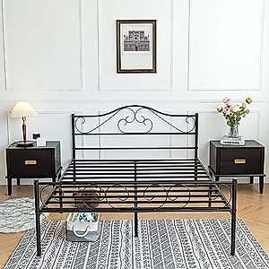 Queen Size Metal Platform Bed Frame with Headboard and Footboard, Heavy Duty, Heavy Duty Steel Slat Support, Storage Space Under Bed, Noise-Free for Boys Girls Teens Adults, No Box Spring Needed