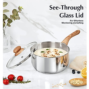 KOCH SYSTEME CS Stainless Steel Saucepan Set, 1QT & 2QT & 3QT Sauce Pan with Heat-resistant Bakelite Handle, Premium Stainless Steel Pot Set, Induction Sauce Pan Sets, Stainless Steel Pots 6 Piece