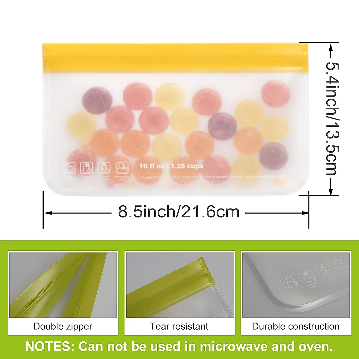 Roonoo 10 Pack Dishwasher Safe Reusable Snack Bags, Reusable Storage BPA Free Freezer Bags, Leakproof Bags Food Storage