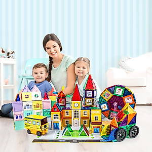 PicassoTiles Master Builder Magnetic Early Educational Toy Building Block Kit with 3 in 1 Playboard for Kid,Baby Ages 3 and Up, STEM Construction with School, Bus, Hospital, Police Station, 300 Piece