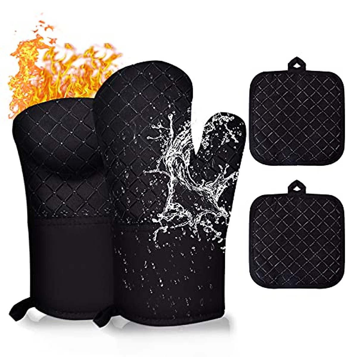 4PCS Oven Mitts and Pot Holders Sets 500°F Pot Holders for Kitchen Heat Resistant Oven Gloves Anti-Slip Silicone Stripe Oven Mitts Heat Resistant Hot Pads Oven Mits Potholders for Kitchens Cooking