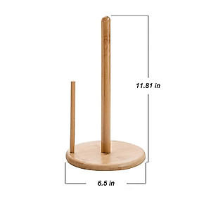 Bamboo Paper Towel Holder Natural Bamboo Wood Countertop Vertical Tissue Holder Rack Kitchen Paper Hanger Rack Countertop Wooden Paper Roll Holder for Kitchen Bedroom Living Room Home Decoration