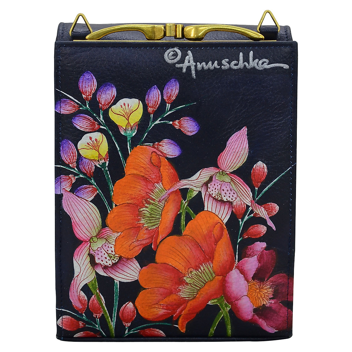 Anuschka Hand Painted Women's Genuine Leather Triple Compartment Crossbody Organizer - Moonlit Meadow