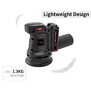 Powertough SA002 20v Cordless Random Orbital Sander 6-step Speed With 2.0A BatteryAnd Fast Charger 1pcs 125 Sander Wheel And 6pcs 125mm Sander Paper With Dust Bag