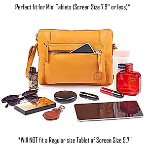 Wise Owl Accessories Small Soft Pebbled Real Leather Crossbody Handbags & Purses - Triple Zip Premium Sling Crossover Shoulder Bag for Women (Mustard Nappa)