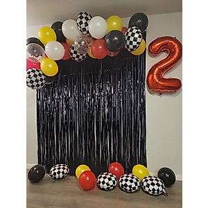 Black Tinsel Foil Fringe Curtain Backdrop，Melsan 3.2 x 8 ft Tinsel Curtains Party Backdrop for New Year Eve, Grad, Entirement,Holloween, Birthday Party Decoration for Men - 3 Packs