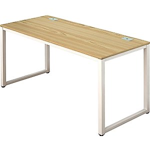SHW Home Office 55-Inch Large Computer Desk, 24" Deep, White Frame with Oak Top