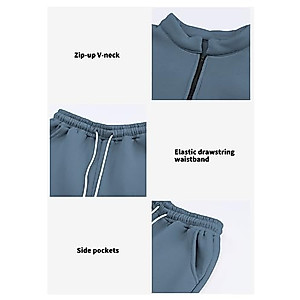Aleumdr Womens Oversized Half Zip Pullover Long Sleeve Sweatshirt Jogger Pants Lounge Sets 2 Piece Sweatsuit with Pockets Blue-Grey Large