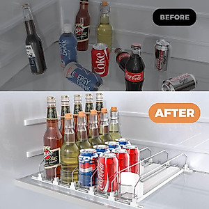 Hmdivor 5 Rows Drink Organizer for Fridge, 15'' Soda Can Dispenser for Fridge with Pusher Glide, Width Adjustable Fridge Can Organization Hold Up to 25 Cans (White)