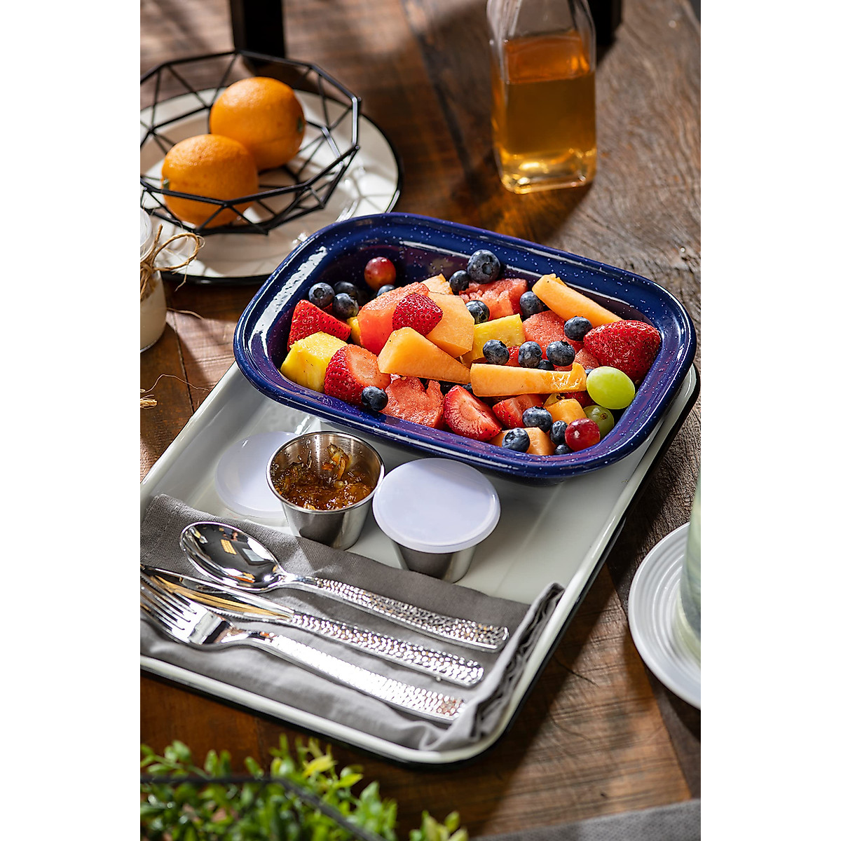 Tablecraft Enamelware Collection Black Rim Solid White Enamel Dinner Plate, Dinnerware for Camping, Farmhouse, Home & Restaurant, Porcelain over Steel Classic, Vintage, Boho, Retro, 10"