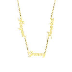 MRENITE 10k 14k 18k Solid Gold/Rose Gold/White Gold Names Necklace – Dainty Personalized Nameplate Jewelry - Custom 3 Names Gift for Family Members (Small Names)