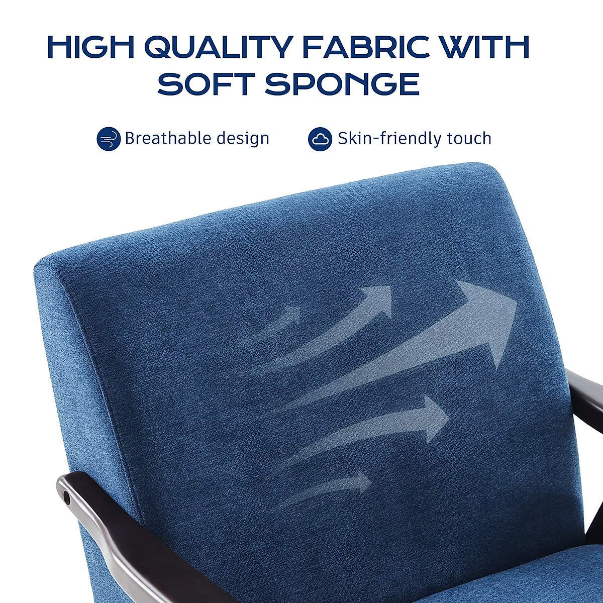 Batohom Solid Wooden Armchair with Ottoman,Mid Century Modern Chair and Footrest,Upholstered Club Chair and Ottoman Set,Comfy Reading Tufted Accent Chair for Bedroom,Side Living Room Chair (Blue)