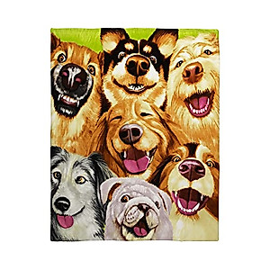 Dawhud Direct Cartoon Selfie Dog Fleece Blanket for Bed, 50" x 60" Puppy Fleece Throw Blanket for Women, Men and Kids - Super Soft Plush Dog Blanket Throw Plush Blanket for Dog Lovers