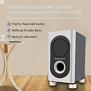 Monosaudio 4Pcs Speaker Isolation Feet Turntable Feet 40x20mm Turntable Audio Isolation feet Replacement with Non-Slip Rubber Rings for Speakers,Amps,Subwoofers,Home Theater,Turntable（Rose Gold）