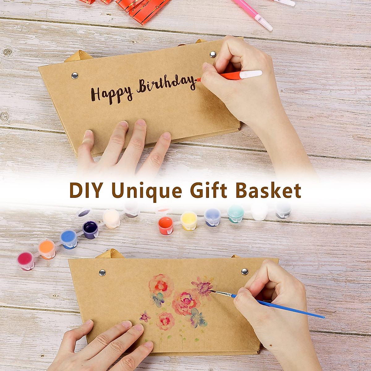 Aoibrloy Basket for Gifts Empty, Kraft Basket With Handles Gift Basket Kit With 5 Empty Gift Baskets, 5 Bags and 5 Bows, Gift Packages for Valentine's Day, Wedding, Birthday Party Gift Wrapping