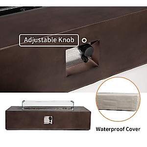 SUNBURY Outdoor Propane Burning Fire Pit, Patio Fire Table 50,000 BTU Fire Pit for Outside w Glass Wind Guard, Waterproof Cover (Rectangle, Dark Brown)