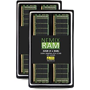 NEMIX RAM 32GB (4X8GB) DDR4 2666MHZ PC4-21300 1Rx8 1.2V 288-PIN ECC RDIMM Registered Server Memory KIT Compatible with Dell PowerEdge R240 Rack Server