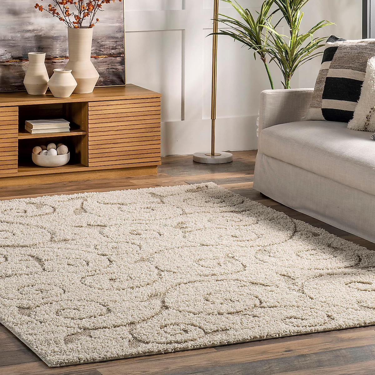nuLOOM Maisha Contemporary Shag Area Rug, 8x10, Cream