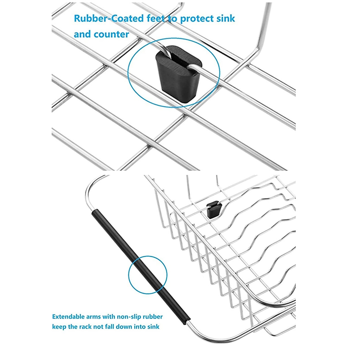 TESOT Adjustable Over Sink Dish Rack Stainless Steel Dish Drying Rack On Counter or in Sink, Rustproof