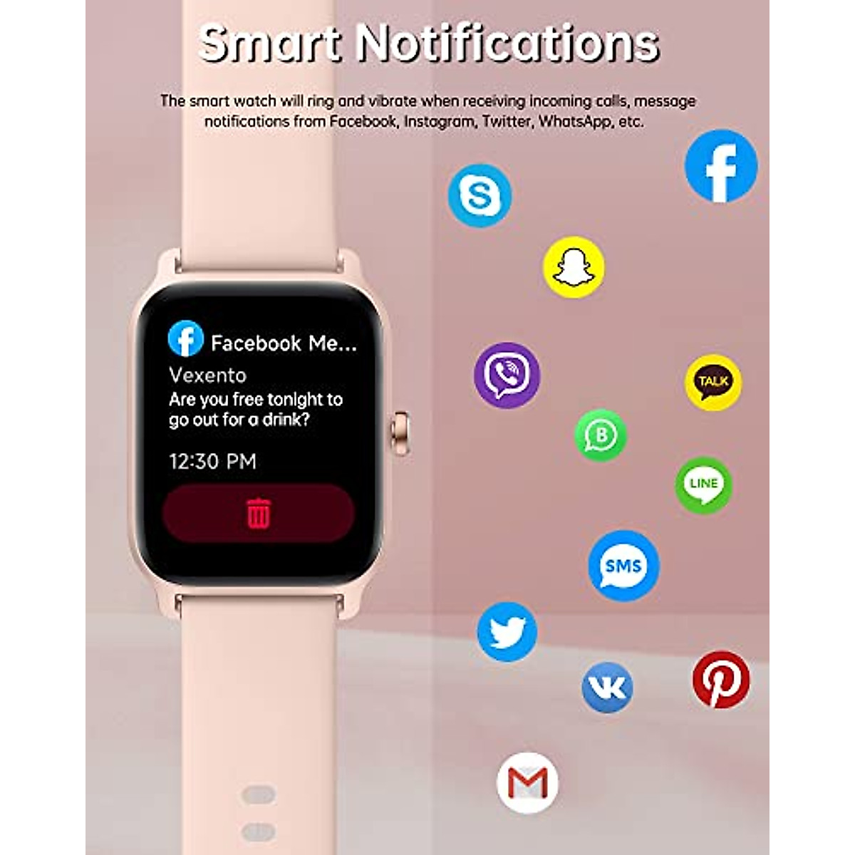 Smart Watch for Women (Answer/Make Call), 1.8" Touch Screen Activity Trackers for Android iPhone Compatible with Alexa Built in, Fitness Heart Rate Blood Oxygen Sleep Monitor, IP68 Waterproof