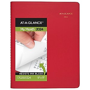 AT-A-GLANCE Fashion 2024 Monthly Planner, 9" x 11", Large, Red (702501324)