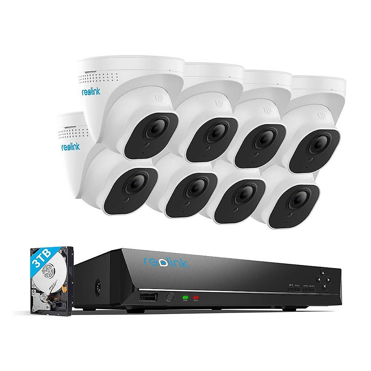 Reolink 4K 16CH PoE Video Surveillance Camera System, H.265 8pcs 8MP PoE IP Security Cameras Outdoor with a 8MP 16-Channel NVR, 3TB HDD pre-Installed, RLK16-820D8-A (Renewed)