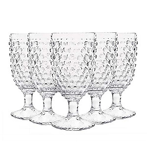 G Hobnail Iced Tea Beverage Goblets 13 oz. set of 6 Premiun Glass Set for Wine Soda Juice Water Perfect for Dinner Parties Bars Restaurants Everyday use (Clear, Goblet)