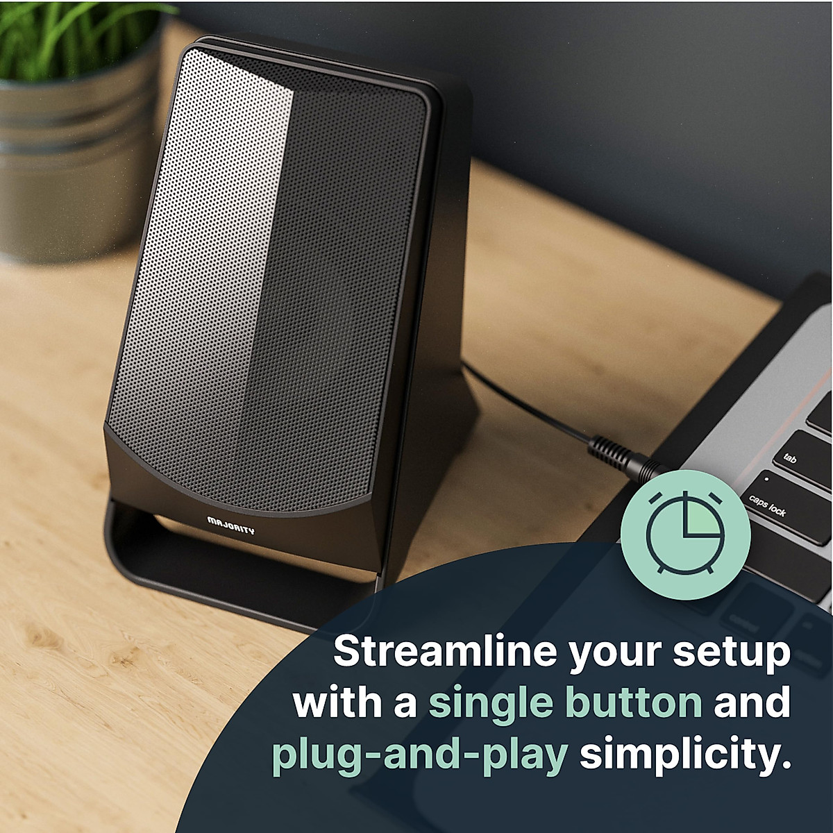 Majority DX10 PC Speakers | 10W Clear Active Stereo Sound Computer Speakers | USB Plug and Play Desktop Speakers Compact | One Touch Control, Headphone Jack | Monitors, Laptops, Desktops and Mac