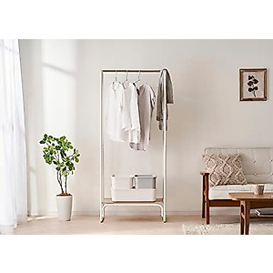 IRIS USA Garment Rack with Wooden Shelf, Clothes Racks for Closet Organization, Plant Stand, Frost White