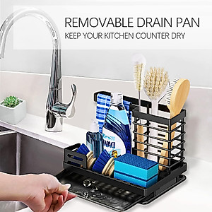 Meritpick Sink Caddy Kitchen Sink Organizer, Sponge Holder for Kitchen Sink, Kitchen Sink Sponge Holder with Removable Drain Pan for Sponge, Brush, Bottles,Dish Soap (A)
