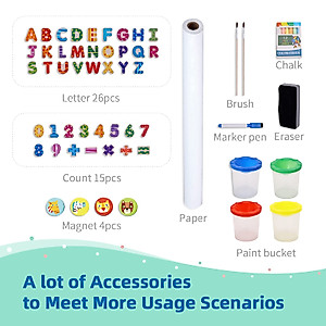 TOOKYLAND Wooden Easel for Kids - Adjustable Height Stand with Magnetic Whiteboard, Chalkboard, Paper Roll, Magnets, Drawing and Painting Accessories; Arts & Crafts Toy for 3 Year Old +