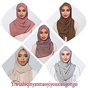 QYMY 3PCS Women Soft Chiffon Scarves Solid Color Hijab Muslim Head Scarf Long Scarf Wrap Scarves chiffon Scarf (Beige+Grey+Red bean powder)