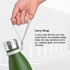 koodee Kids Water Bottle for School, 9 oz Stainless Steel Double Wall Vacuum Insulated Water Bottle for Back to School, Cola Shape Leak Proof Sports Flask (Grass Green)