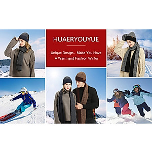 Winter Knit Beanie Hat Neck Warmer Scarf and Touch Screen Gloves Set 3 Pcs Fleece Lined Skull Cap for Men Women (Brown)