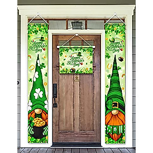 St.Patrick’s Day Porch Sign,Gnome Happy St.Patrick Day Party Decorations,3pcs Gnome Theme St Patrick Door Hanging Banner Decoration for Front Door Welcome Sign Decoration