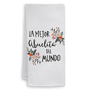 HIWX La Mejor Abuela Del Mundo Decorative Kitchen Towels and Dish Towels, Boho Floral Abuela Grandma Mother's Day Hand Towels Tea Towel for Bathroom Kitchen Decor 16×24 Inches