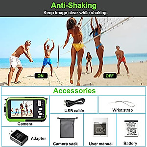 S & P Safe and Perfect Waterproof Digital Camera Underwater Camera Full HD 2.7K 48MP Waterproof Camera with Dual Screen | 16X Digital Zoom | Flashlight Green