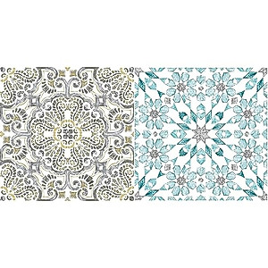 FloorPops FP2947 Antico Peel & Stick Floor Tiles, Multicolor & FP2949 Radiance Peel & Stick Floor Tiles, Blue