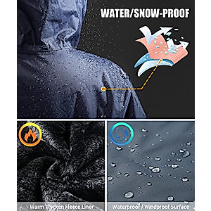 MANSDOUR Men's Ski Jacket Warm Winter Coat Outdoor Snowboard Jacket Windproof Snow Rain Coat Waterproof Fleece Mountain Windbreaker Hooded Coat Casual Skating Skiing Hiking Jackets