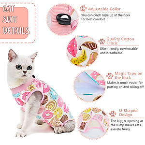 HACRAHO Cat Recovery Suit, 1 Pack Donut Pattern Cotton Cat Wound Surgery Recovery Suit Soft After Recovery Surgery for Small Cats and Dogs, M