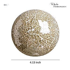 WHOLE HOUSEWARES | Decorative Balls for Centerpiece Bowls | Set of 3 | Glass Mosaic Sphere | Diameter 4" | Home/Garden/Kitchen/Living Room Decor | Decorative Balls for Bowls (Gold)