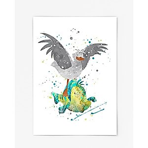 Scuttle and Flounder Print, Watercolor, Nursery Wall Poster, Holiday Gift, Kids and Children Artworks, Digital Illustration Art