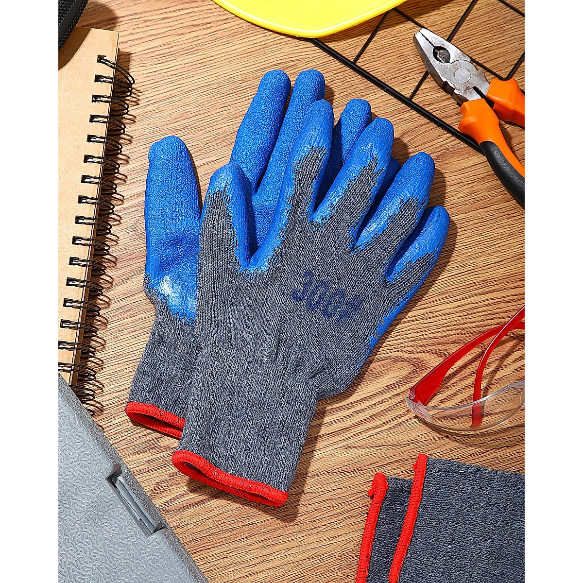 Haysandy 36 Pairs Rubber Latex Double Coated Gloves Large Gardening Gloves Blue Construction Gloves for Men Rubber Coated Gloves for Outdoor