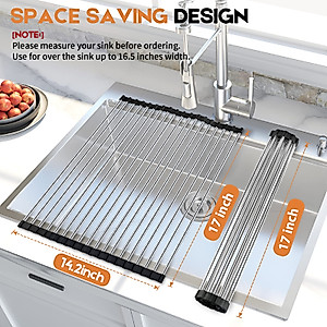 Techsea roll-up-Dish Drying Rack,Multipurpose Heat Resistant Over-The-Sink Dish Drying Rack, Stainless Steel Kitchen Sink Drying Rack