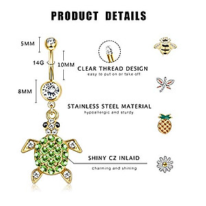 YADOCA 10 Pcs 14G Dangle Belly Button Rings for Women Stainless Steel Cute Navel Rings Body Piercing Jewelry Set